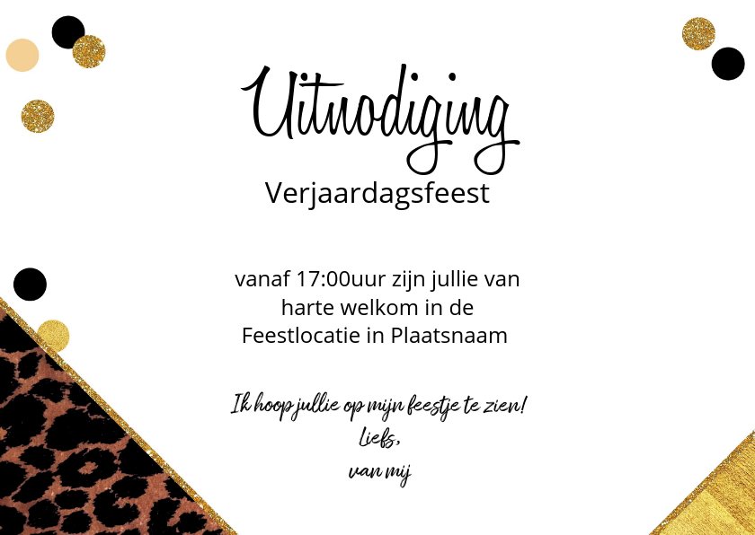 Uitnodiging feestelijke kaart met panterprint | Kaartje2go