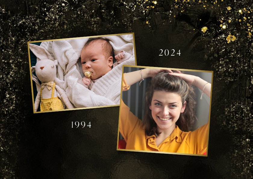 Uitnodiging Glitter& Glamour party goud | Kaartje2go