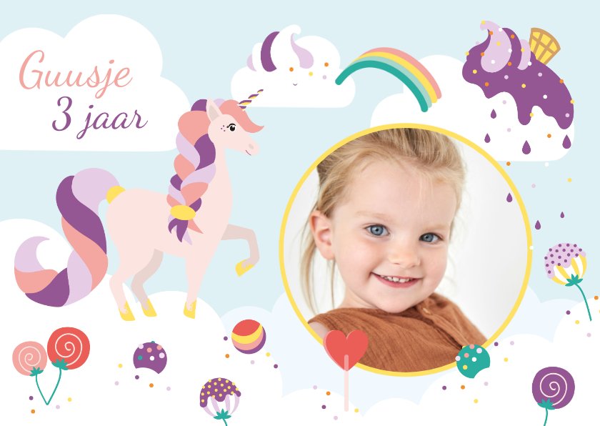 Uitnodiging kinderfeest eenhoorn meisje | Kaartje2go