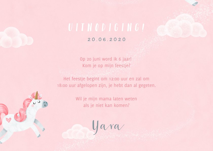 Uitnodiging kinderfeestje eenhoorn meisje | Kaartje2go