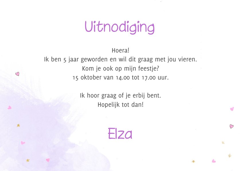 Uitnodiging kinderfeestje meisje unicorn lila | Kaartje2go