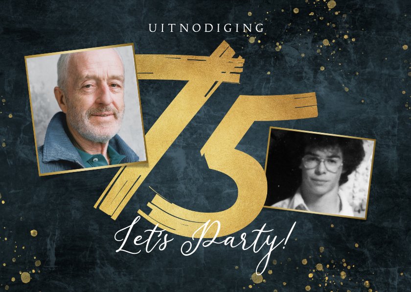 Uitnodiging verjaardag 75 jaar structuur goud | Kaartje2go