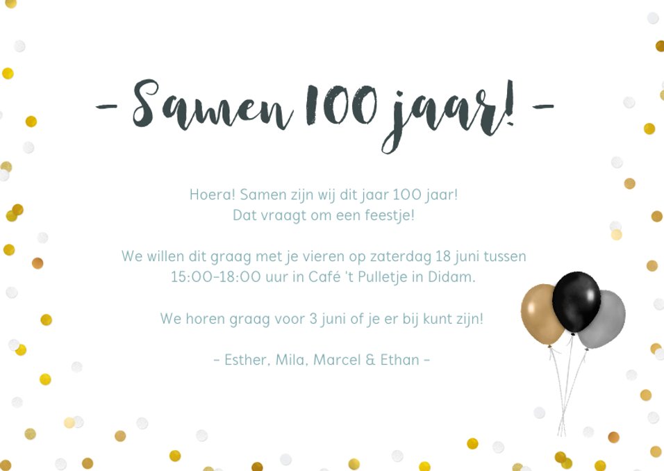 Uitnodiging voor een samen 100 feestje met 4 | Kaartje2go