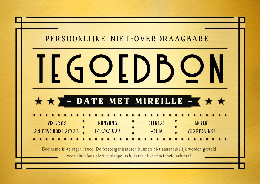 Valentijnsdag tegoedbon in V.I.P. ticket stijl | Kaartje2go