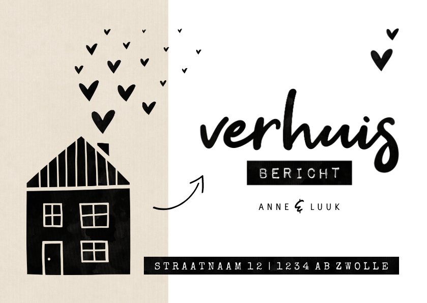 Verhuisbericht kraft huisje met hartjes | Kaartje2go