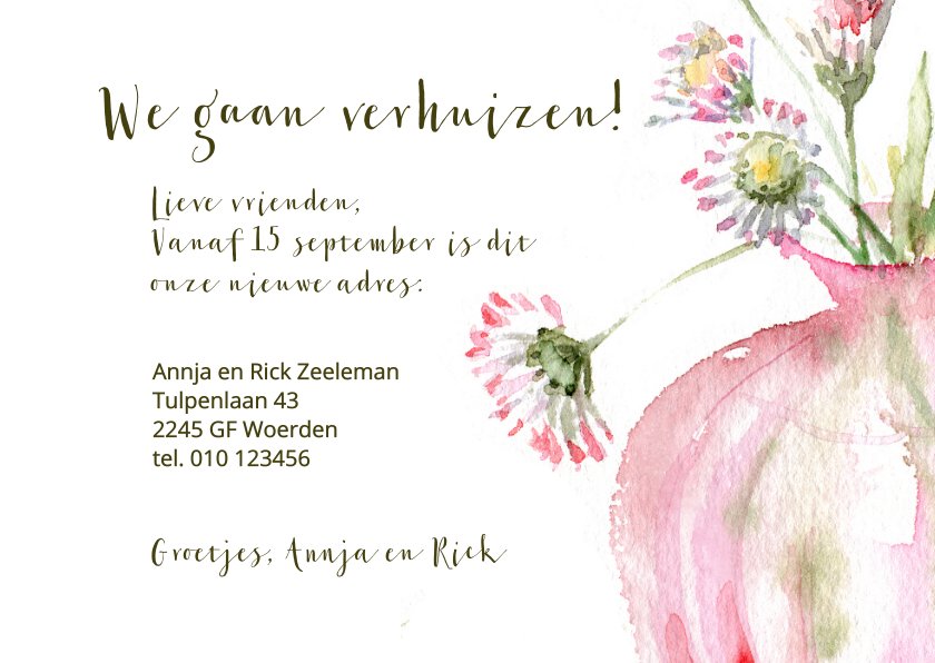 Verhuisbericht met madeliefjes - Verhuiskaarten | Kaartje2go