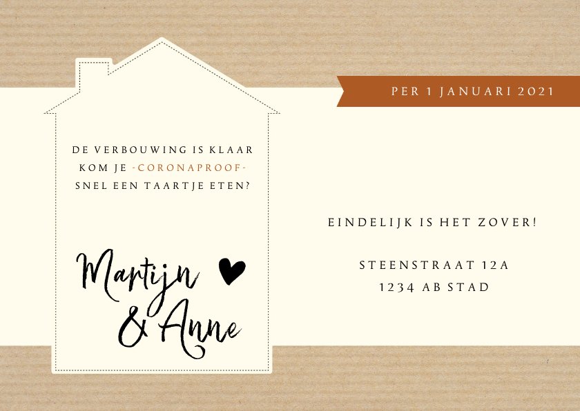 Verhuisbericht- wij gaan verhuizen bruin huisje | Kaartje2go