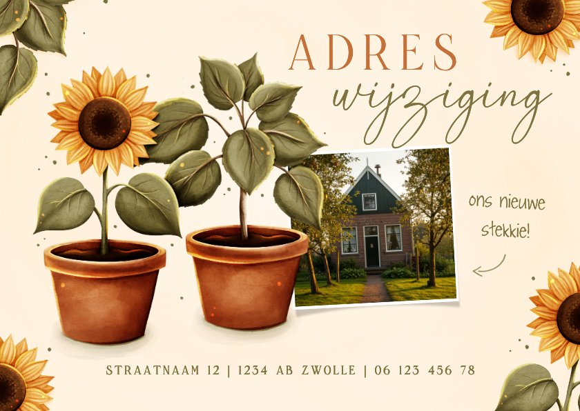 Verhuiskaart adreswijziging met zonnebloemen | Kaartje2go