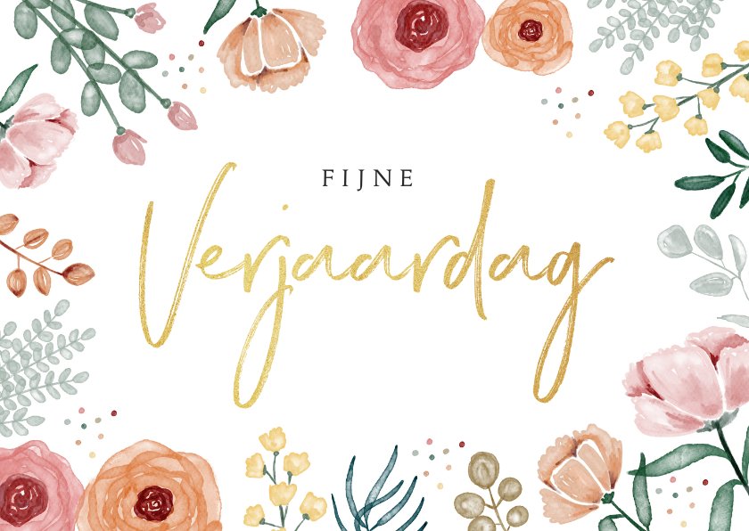Verjaardagskaart bloemen stijlvol waterverf | Kaartje2go