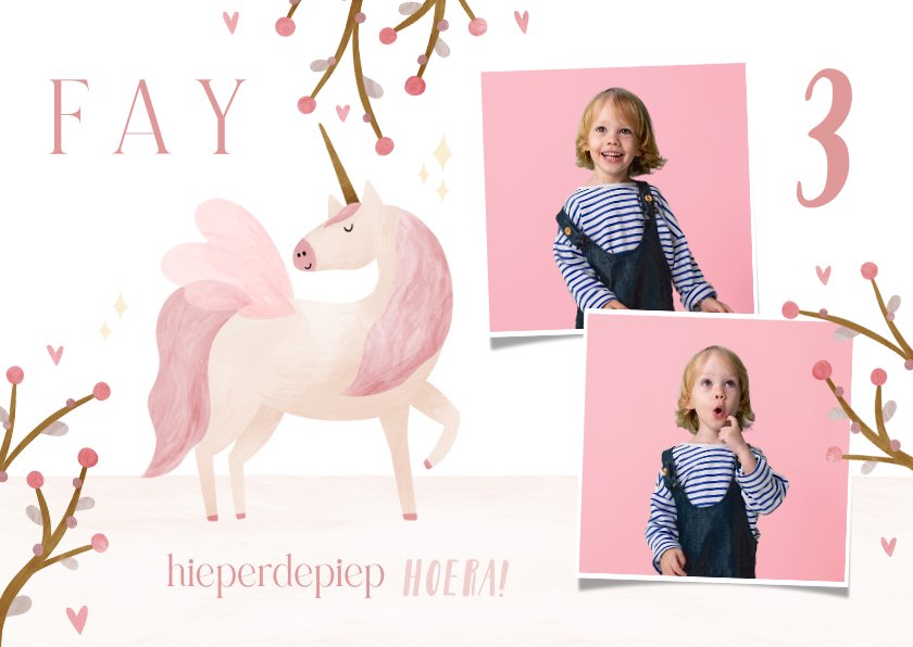Verjaardagskaart fotocollage magische eenhoorn | Kaartje2go