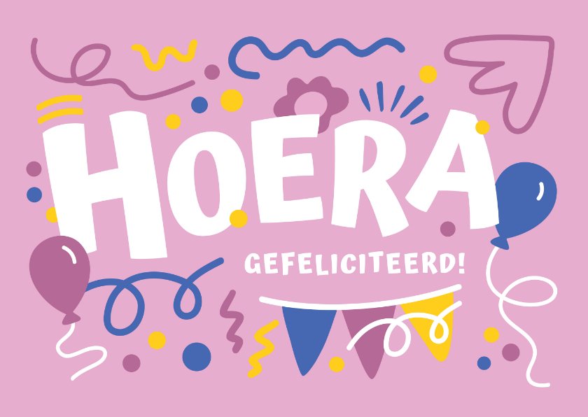 Verjaardagskaart hoera paars | Kaartje2go