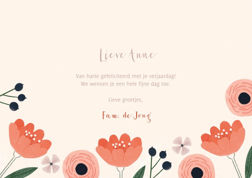 Verjaardagskaart vrouw roze bloemen kader en | Kaartje2go