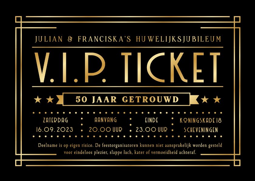 VIP ticket uitnodiging huwelijksjubileum met | Kaartje2go
