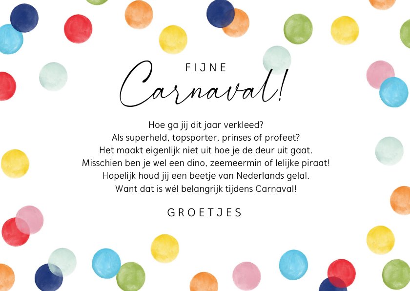 Vrolijke carnavalskaart confetti | Kaartje2go