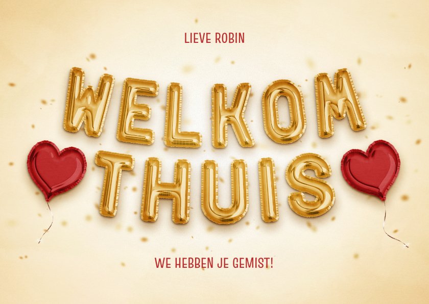 Welkom thuis ballon wenskaart met confetti | Kaartje2go