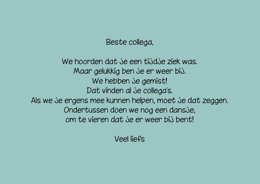 Welkom thuis kaart collega terug op zijn werk | Kaartje2go