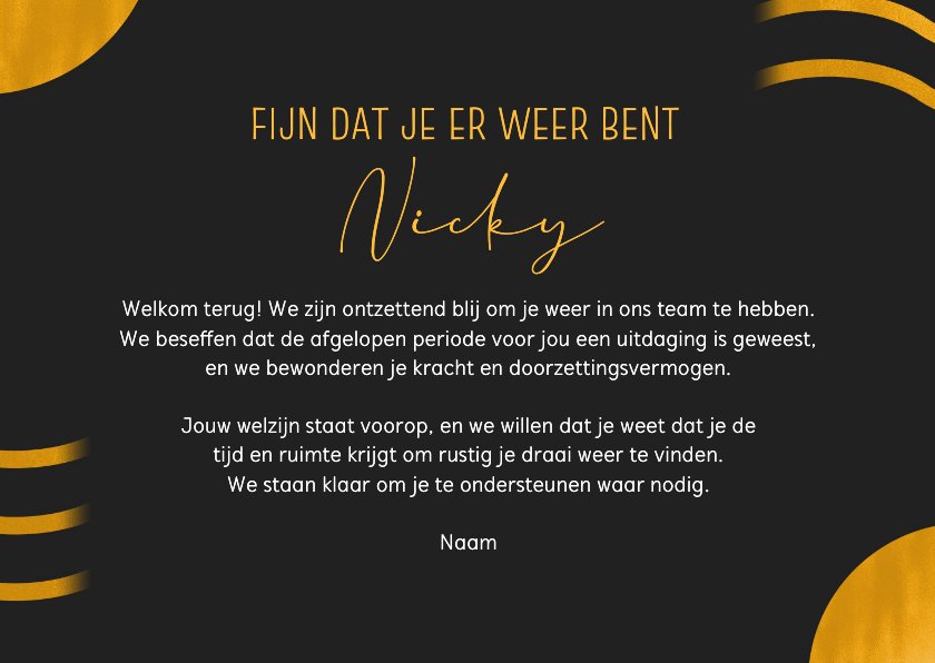 Zakelijke kaart welkom terug collega grafisch | Kaartje2go