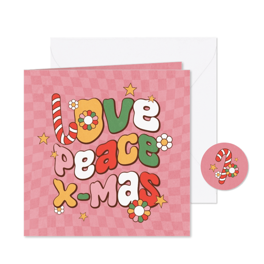 Funky kerstkaart groovy typografie flower power | Kaartje2go