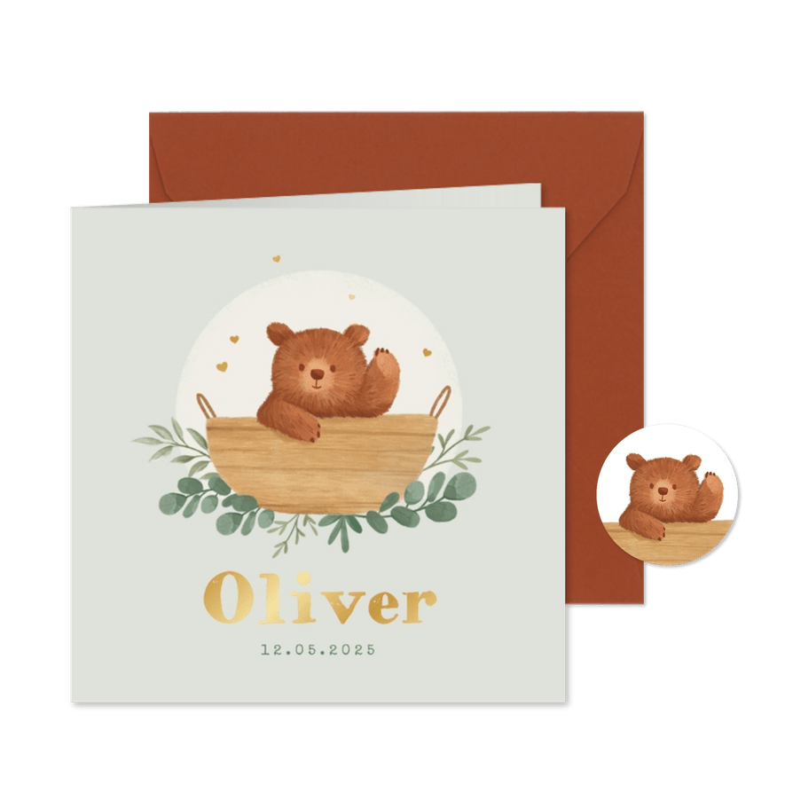 Geboortekaartje baby beertje origineel hartjes | Kaartje2go