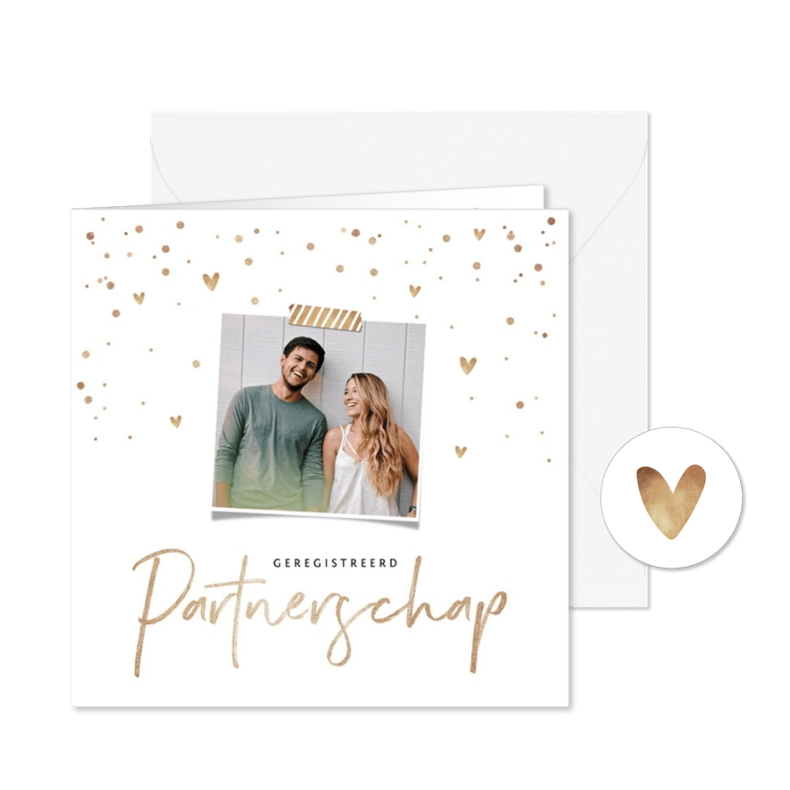Geregistreerd partnerschap goud confetti | Kaartje2go