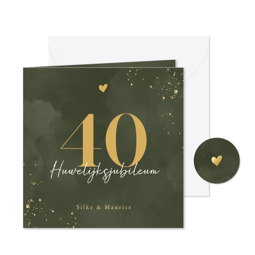 Groene jubileumkaart waterverf groot getal en | Kaartje2go