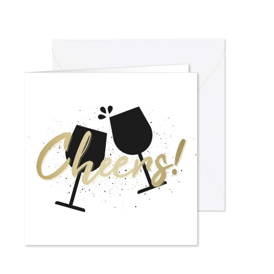 Kerstborrel proostende glazen met gouden cheers | Kaartje2go