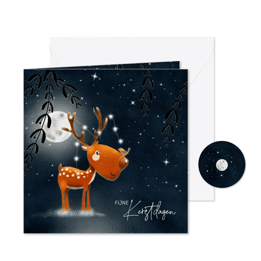 Kerstkaart rendier gewei met kerstlampjes | Kaartje2go