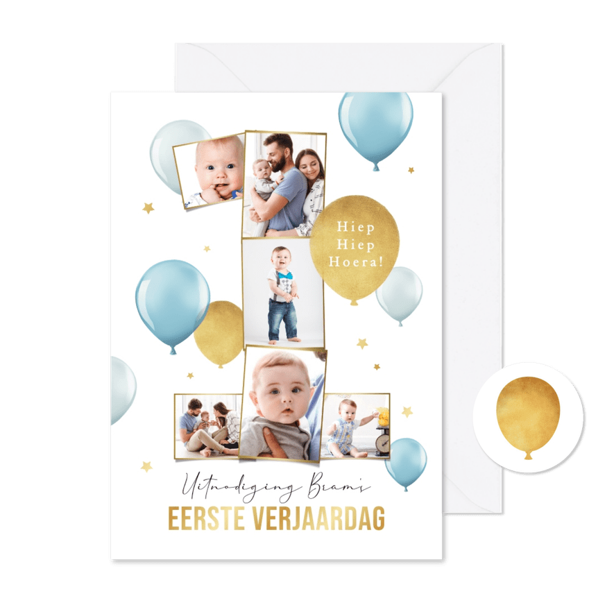 Kinderfeestje 1e verjaardag fotocollage cijfer | Kaartje2go