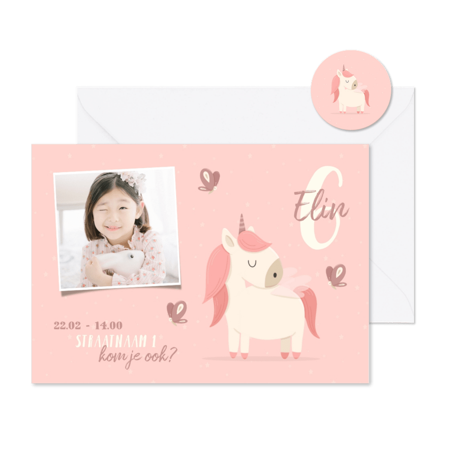 Kinderfeestje uitnodiging met foto, vlinders en | Kaartje2go