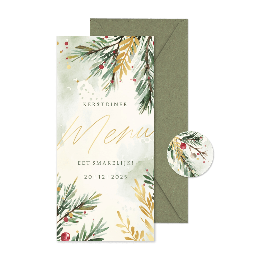 Menukaart kerstdiner waterverf kersttakjes met | Kaartje2go