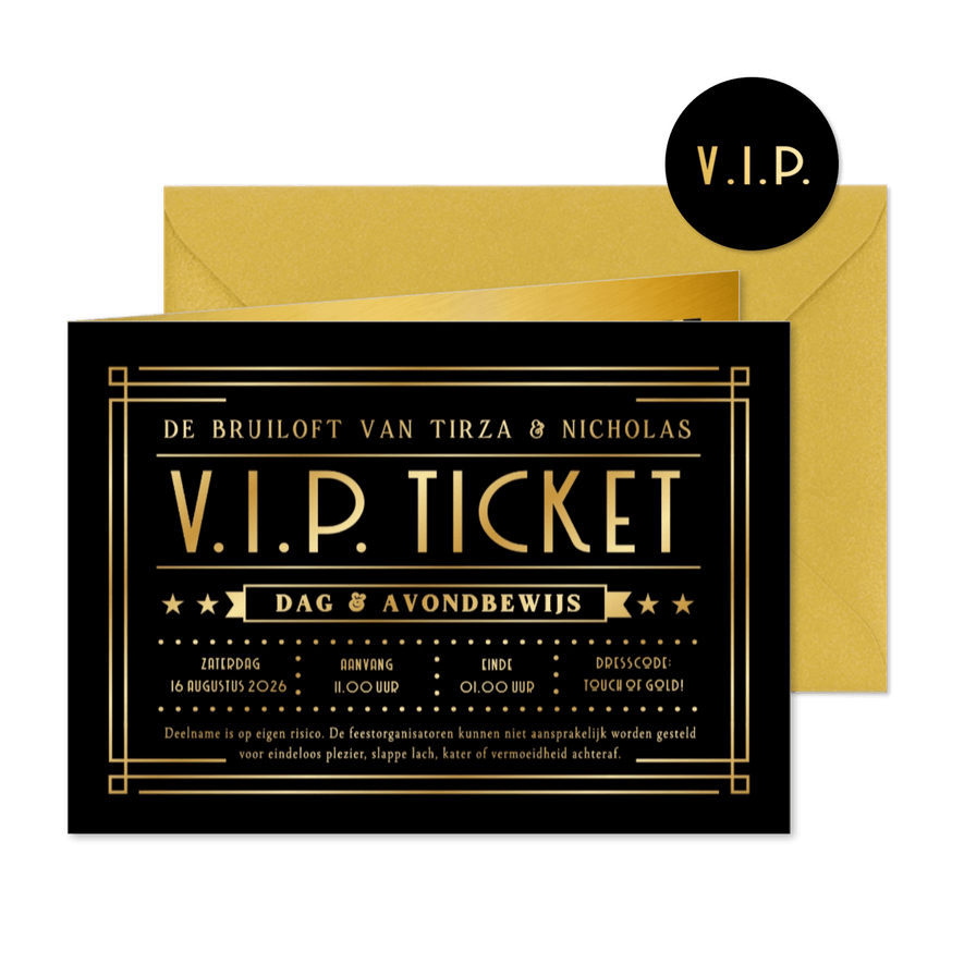 Originele VIP-ticket uitnodiging bruiloft met | Kaartje2go