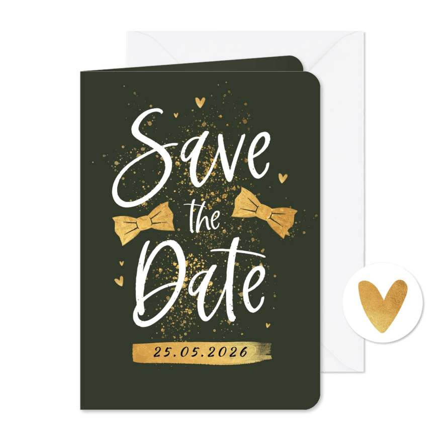Save the date vormsel uitnodiging goud hartjes | Kaartje2go