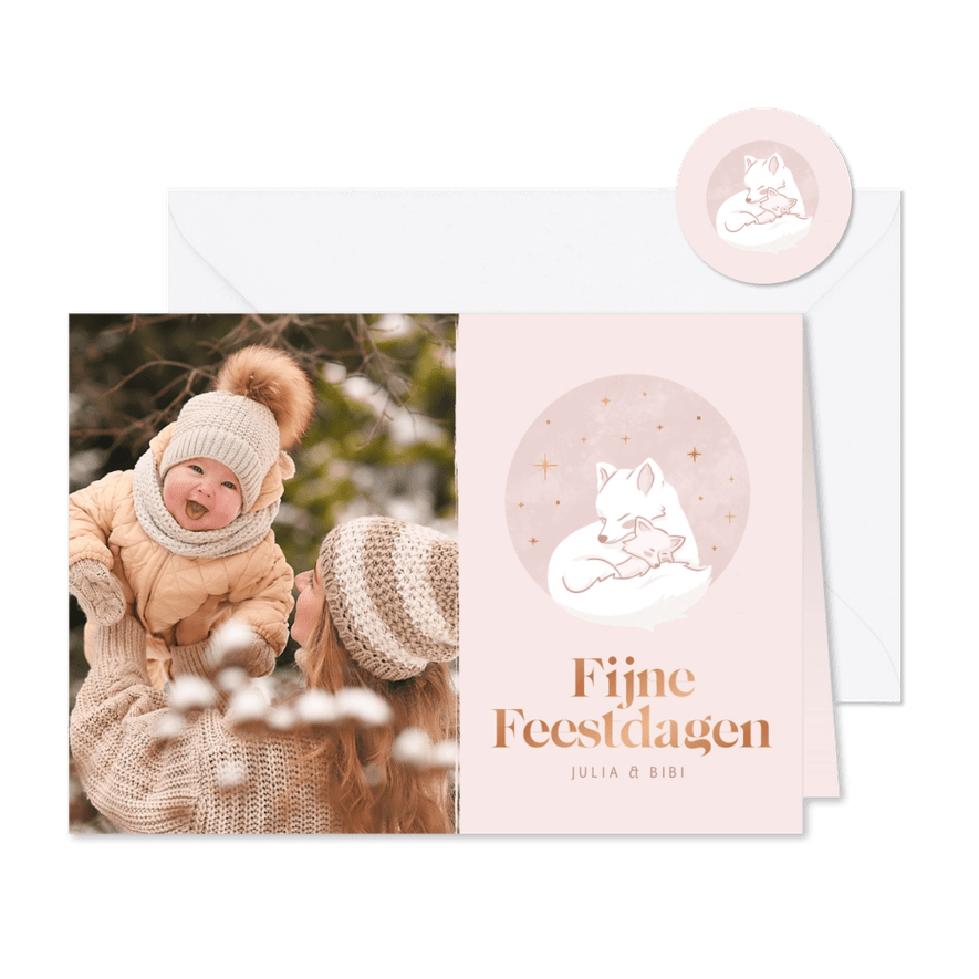 Schattig kerstkaartje met poolvosje en baby in | Kaartje2go