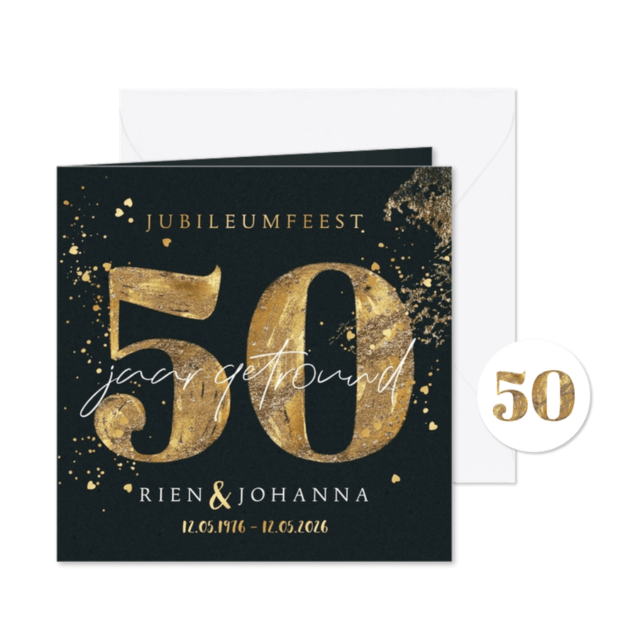 Stijlvolle uitnodiging jubileum 50 jaar goud | Kaartje2go