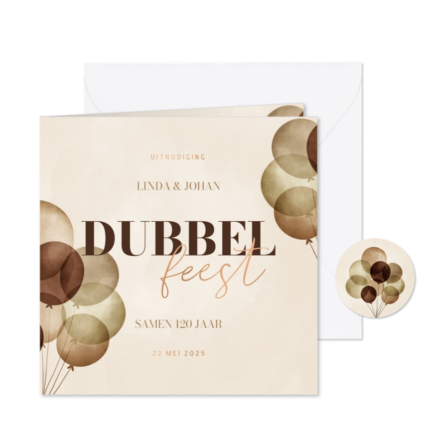 Uitnodiging dubbel feest met ballonnen en | Kaartje2go