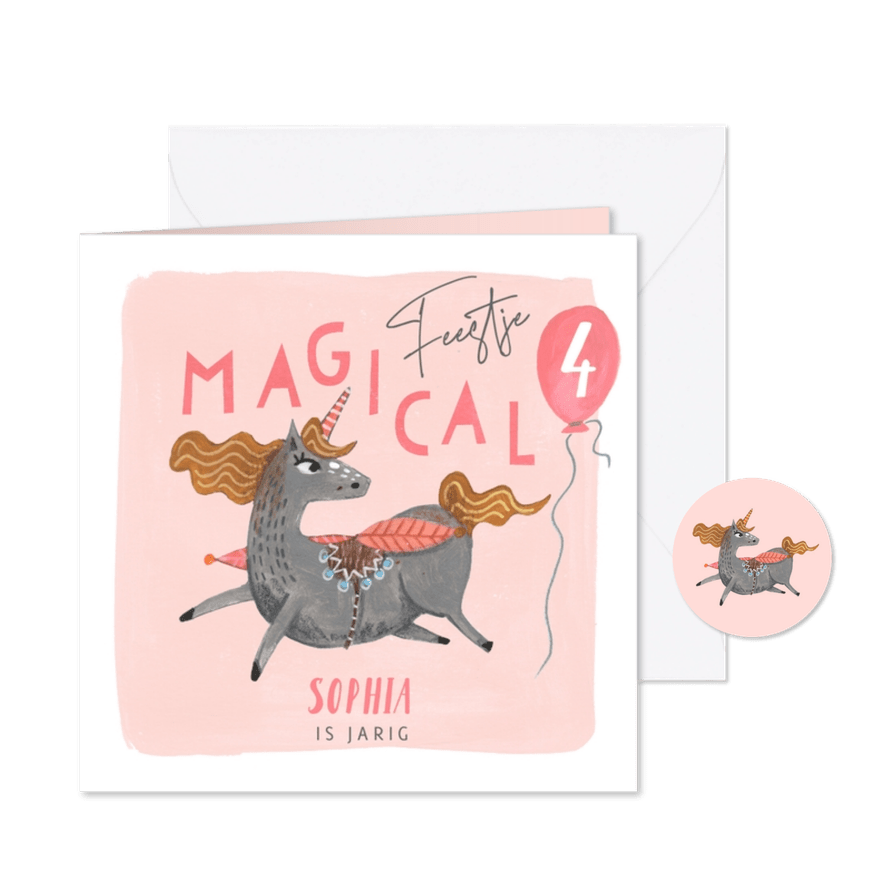 Uitnodiging kinderfeestje eenhoorn roze | Kaartje2go