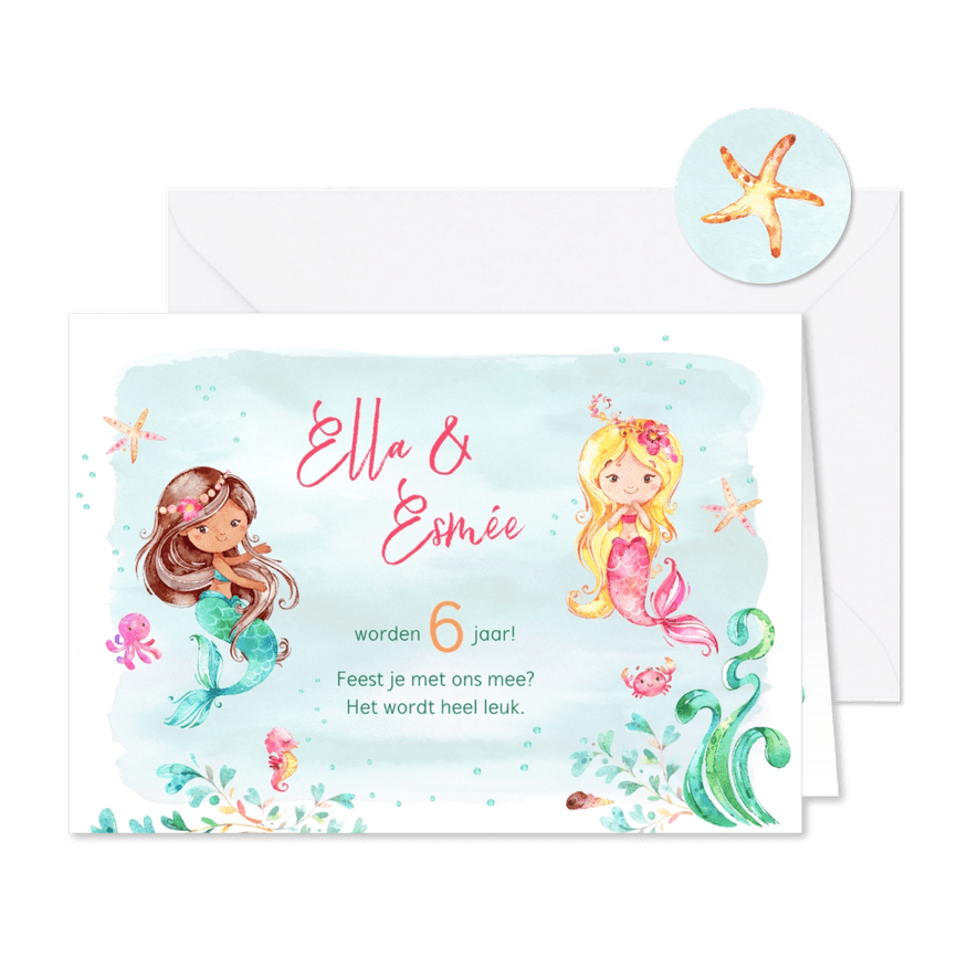 Uitnodiging kinderfeestje zeemeermin | Kaartje2go