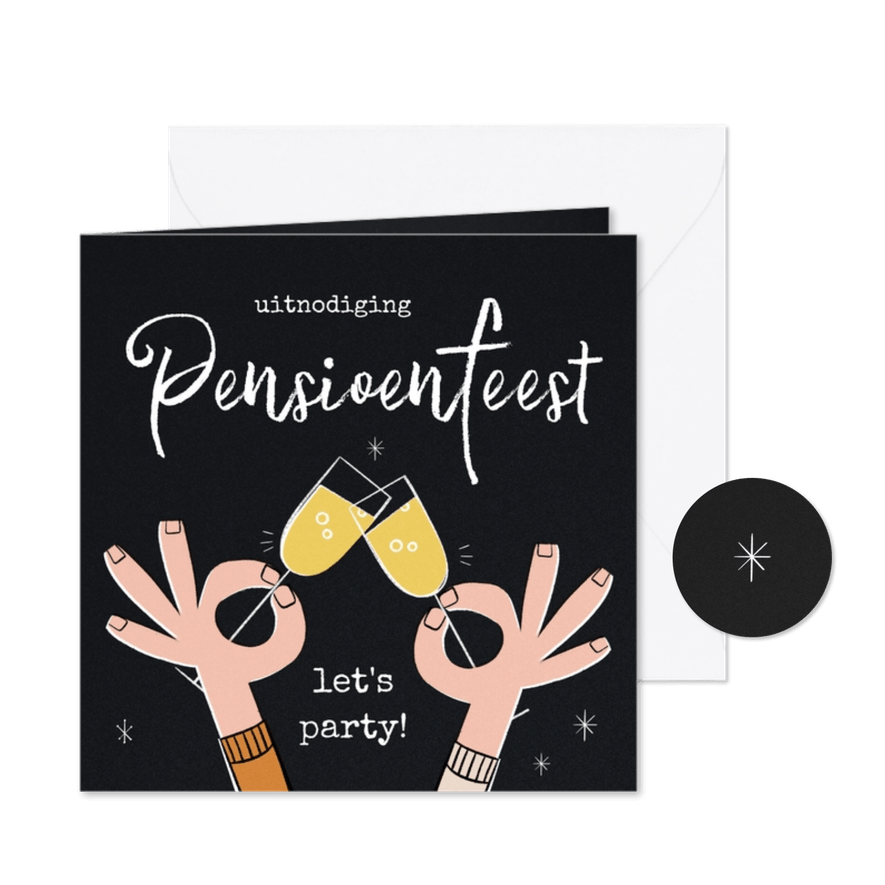 Uitnodiging pensioenfeest retro met proostende | Kaartje2go