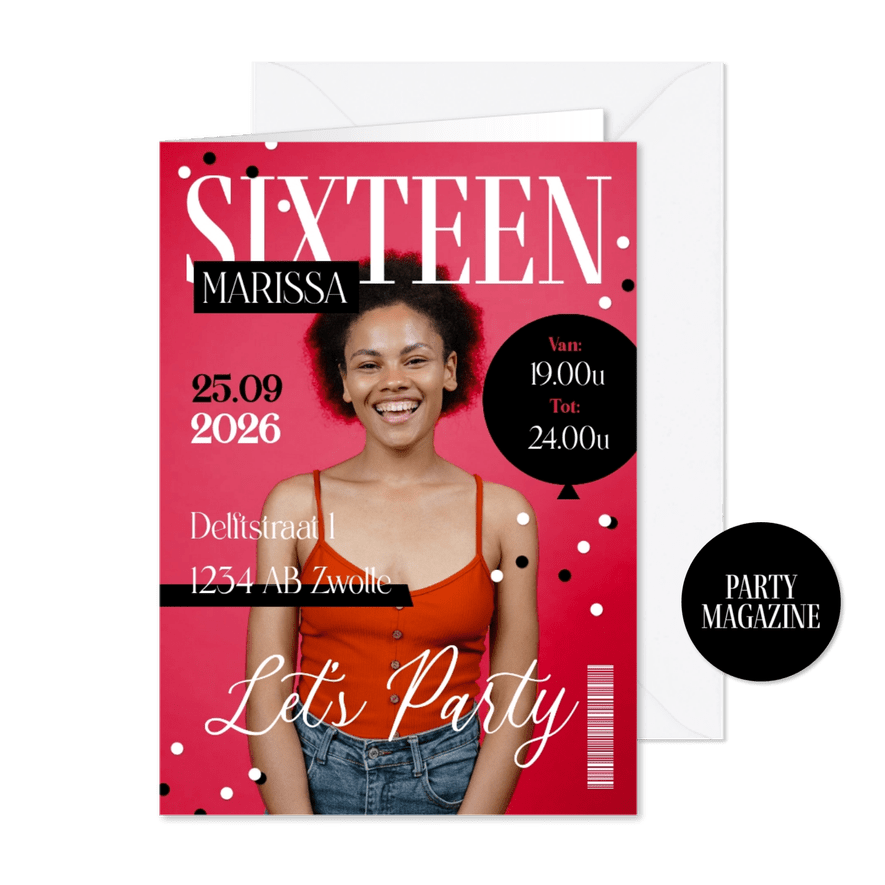Uitnodiging sweet 16 magazine cover foto | Kaartje2go