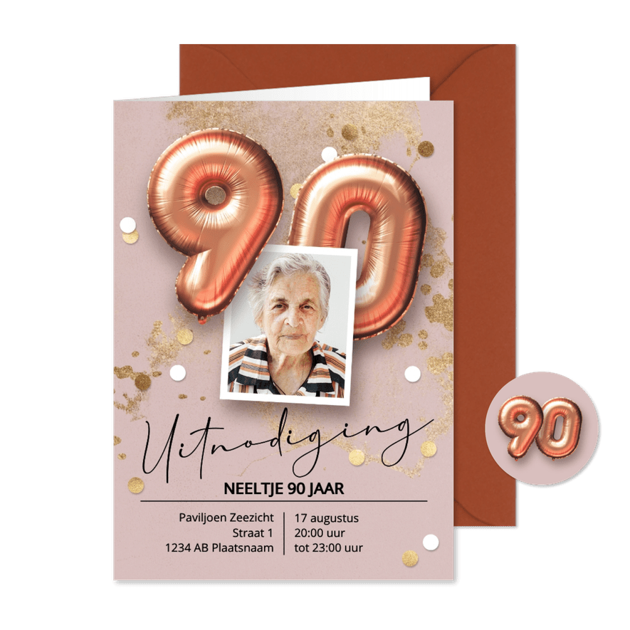 Uitnodiging verjaardag 90 jaar feestelijk vrouw | Kaartje2go