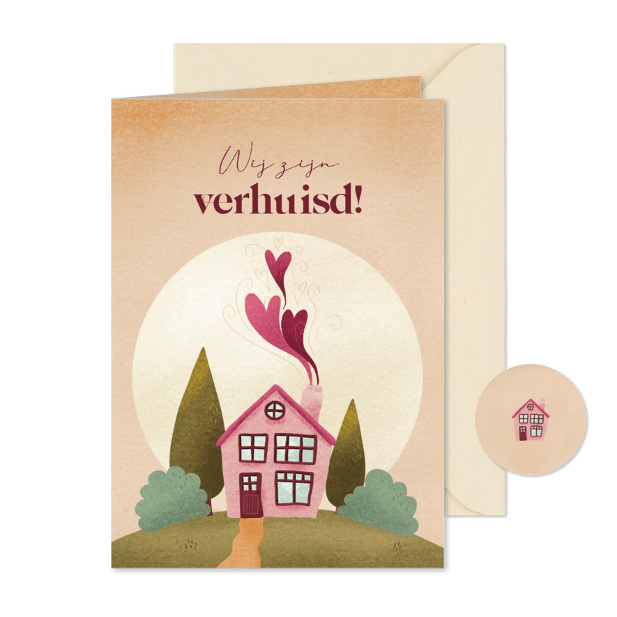 Verhuiskaart met huis en hartjes voor | Kaartje2go