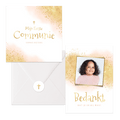 Communiefeest uitnodiging waterverf goud roze | Kaartje2go