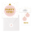 Kerst uitnodiging party time met roze kerstbal | Kaartje2go