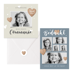 Communiefeest meisje uitnodiging fotokaart | Kaartje2go