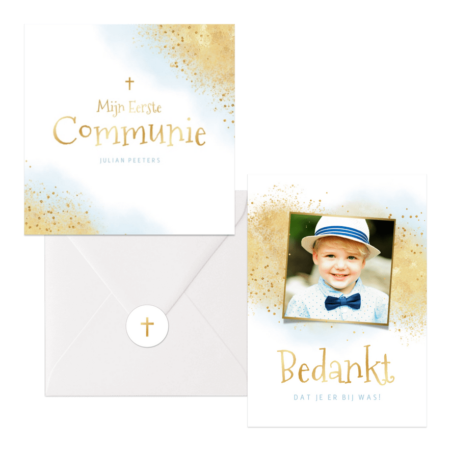 Communiefeest uitnodiging kruisje waterverf | Kaartje2go
