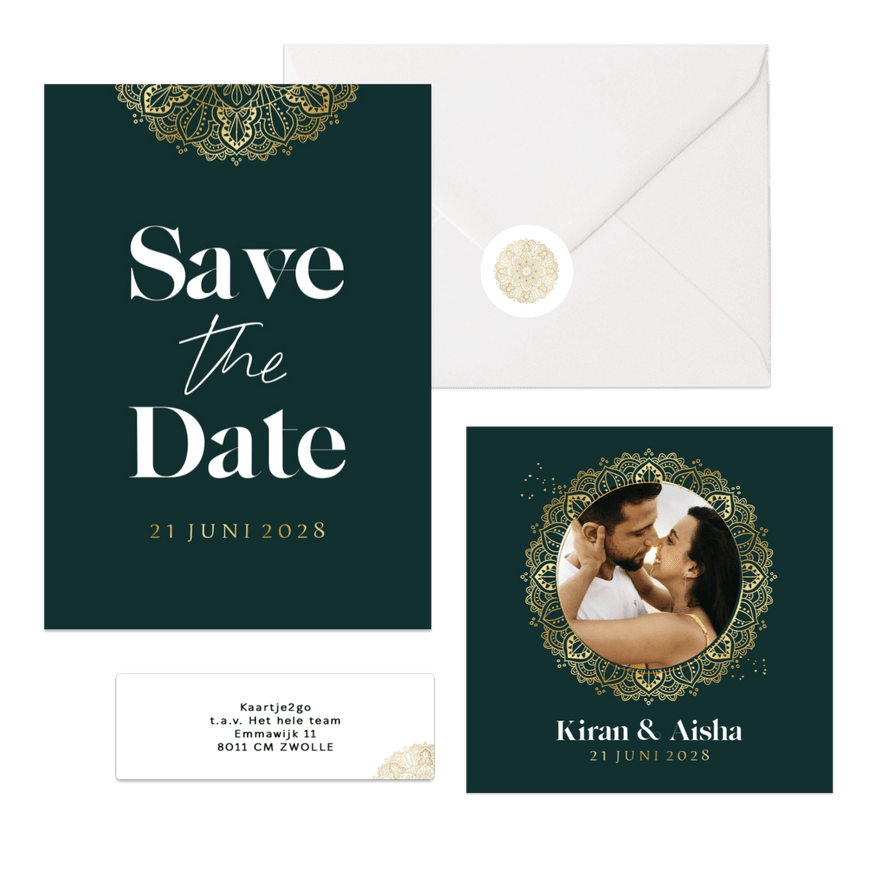 Klassieke save the date mandala goud | Kaartje2go