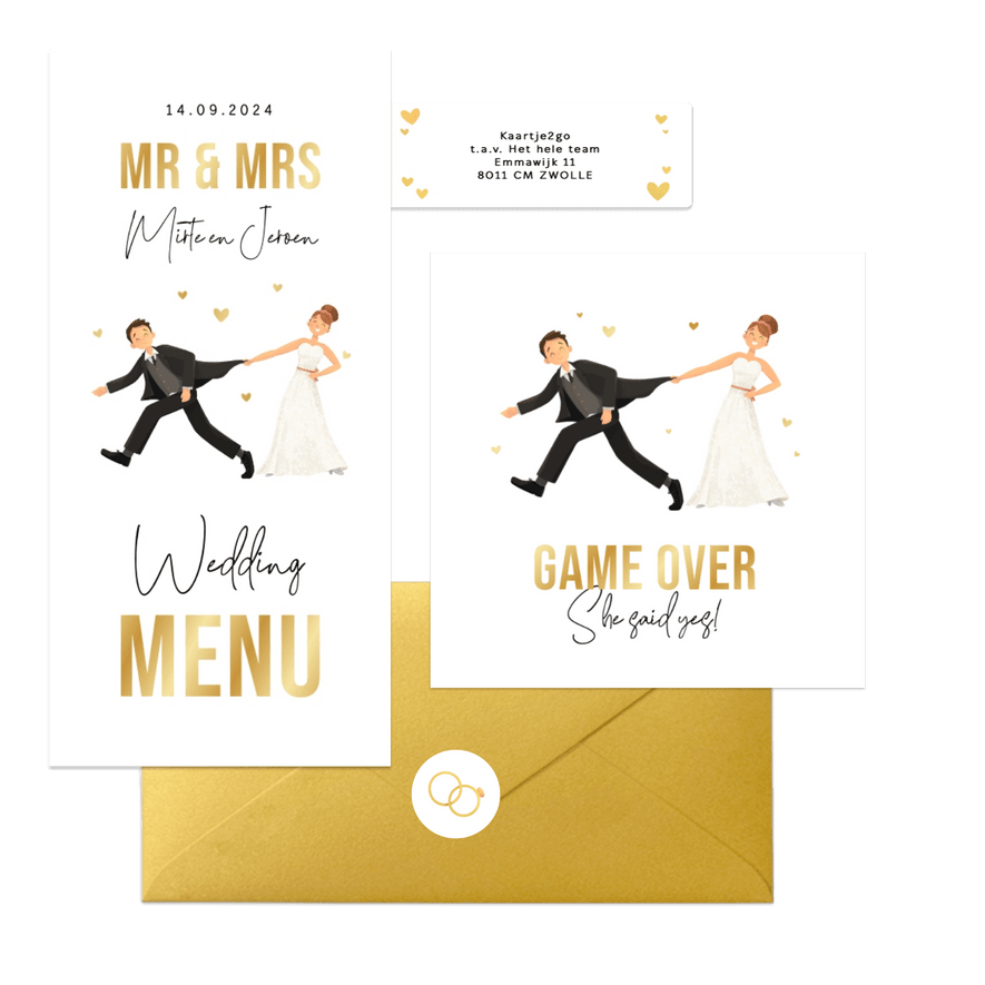 Menukaart bruiloft humor grappig bruidspaar | Kaartje2go
