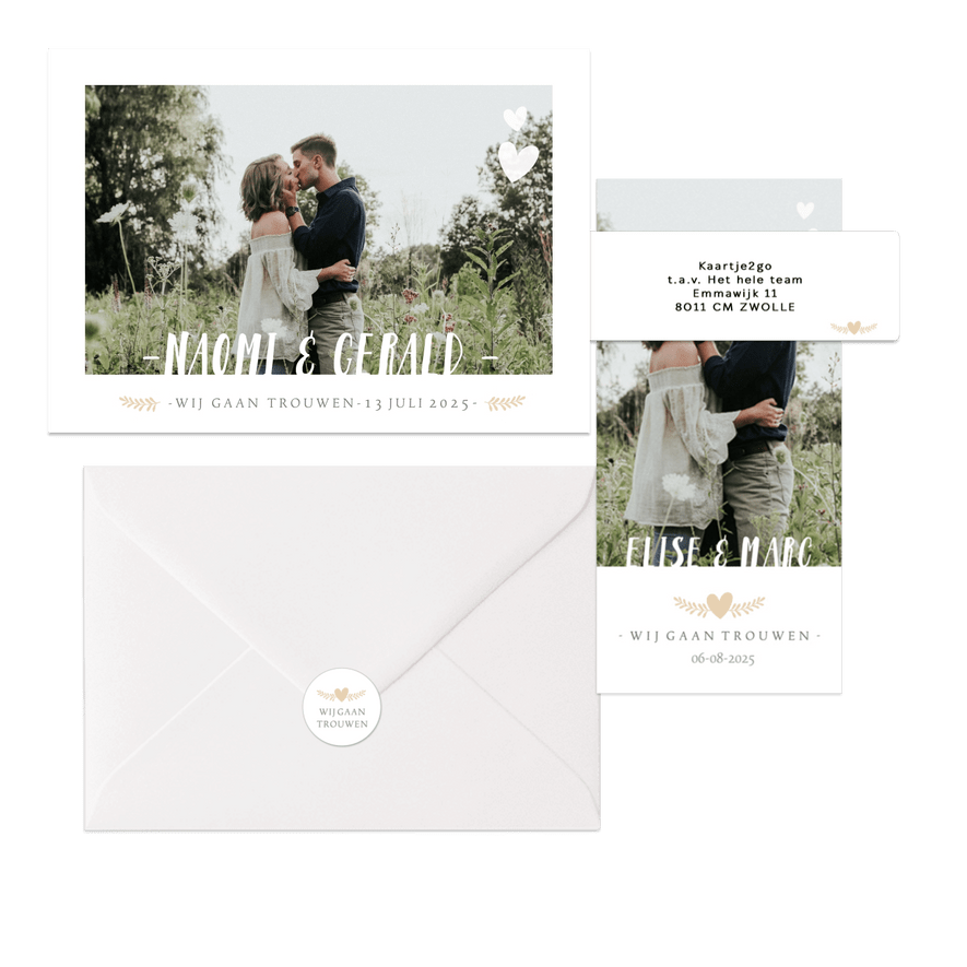 Stijlvolle uitnodiging huwelijk met grote foto | Kaartje2go