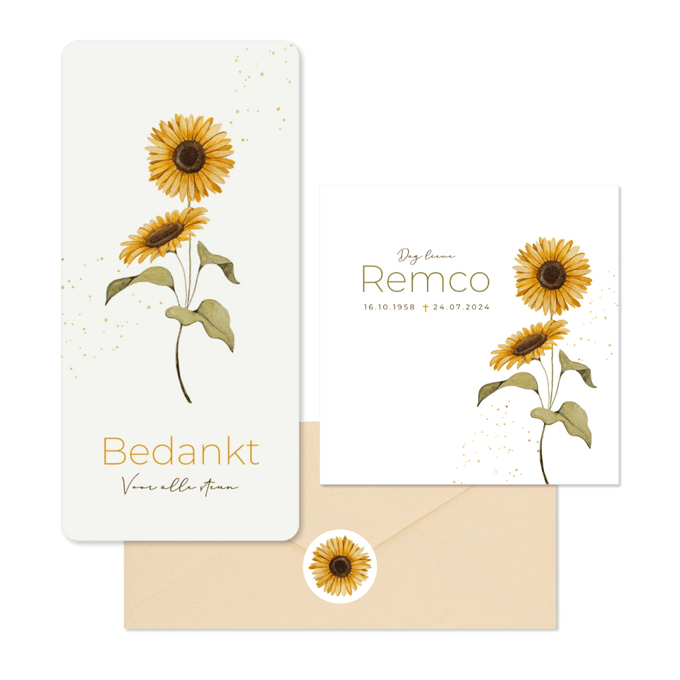 Bedankkaart overlijden zonnebloemen bedankt | Kaartje2go