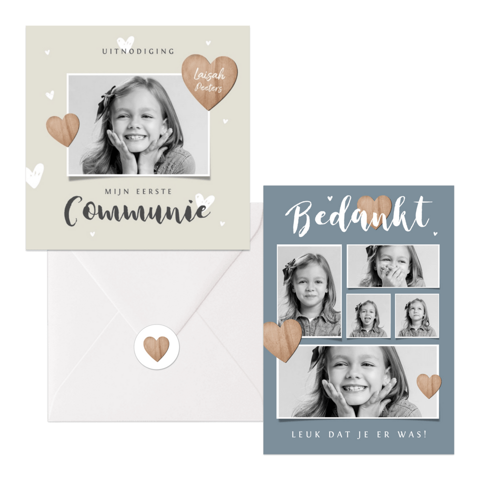 Communiefeest meisje uitnodiging fotokaart | Kaartje2go